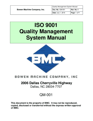 Fillable Online ISO 9001 Quality Management System Manual Fax Email ...