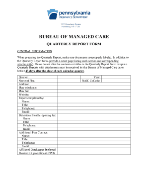 Fillable Online bureau of managed care - quarterly report form Fax ...