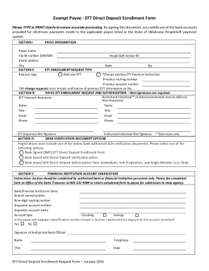 Fillable Online Exempt Payee - EFT Direct Deposit Enrollment Form ...