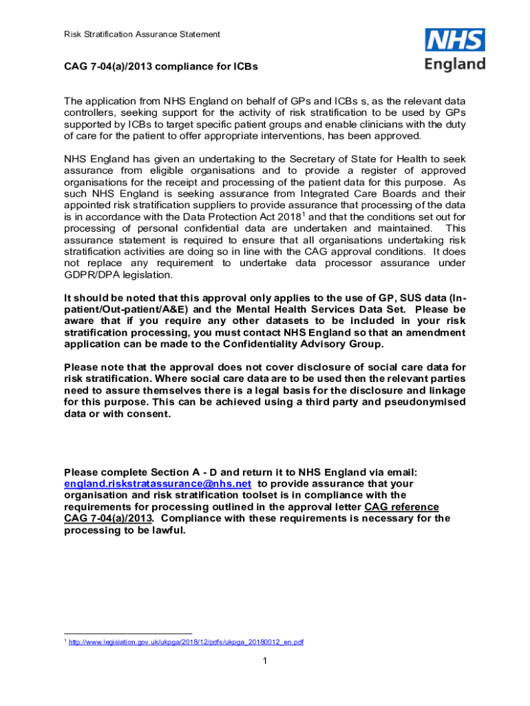 Fillable Online Risk Stratification Assurance Statement Letter Fax ...