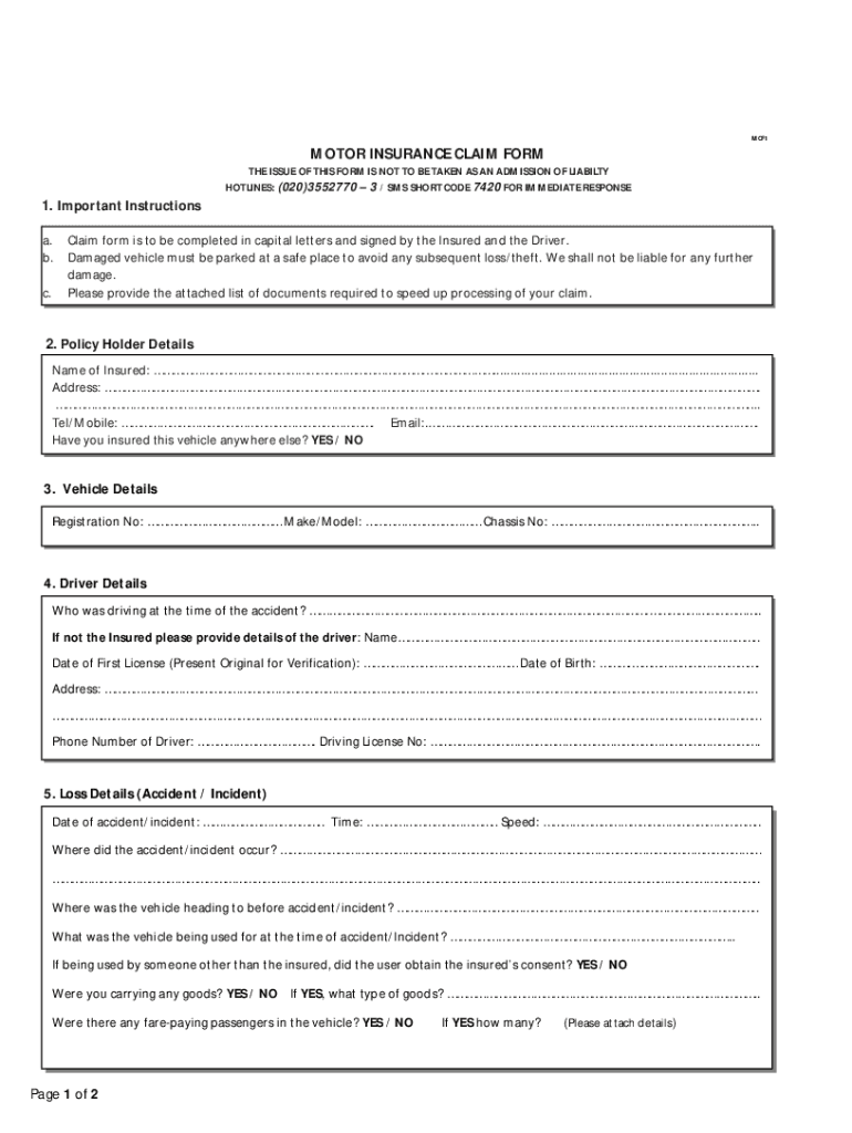 Fillable Online QIC FINAL- MOTOR INSURANCE CLAIM FORM.docx Fax Email ...