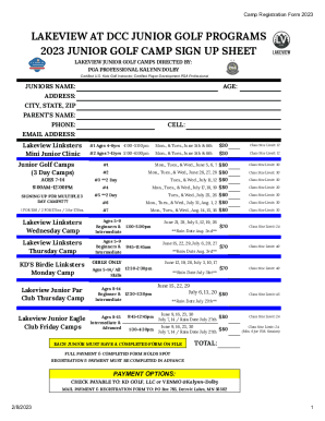 Fillable Online DCC Junior Golf - Camp Registration Form 2023 Fax Email ...