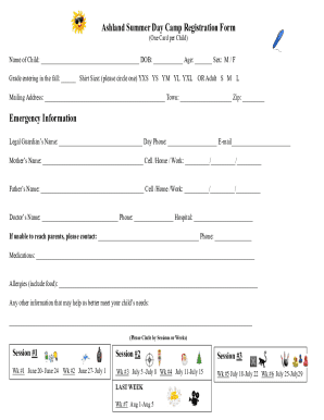 Fillable Online Ashland Summer Day Camp Registration Form Fax Email Print - pdfFiller