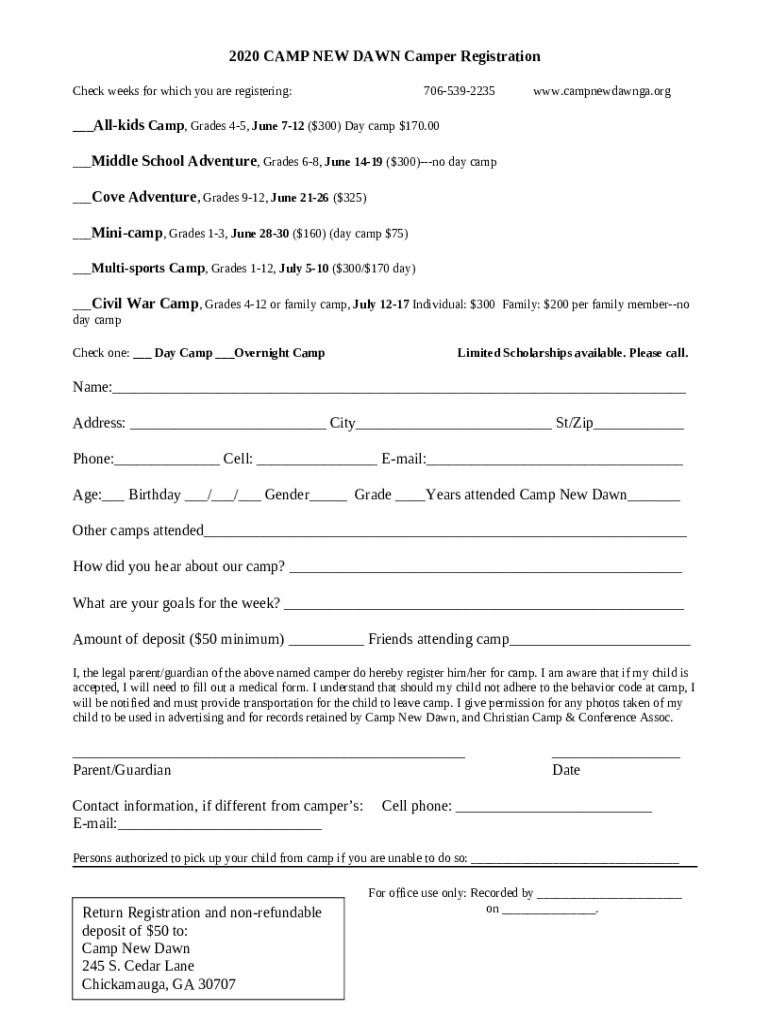 SUMMER 2023 CAMP REGISTRATION Doc Template | pdfFiller