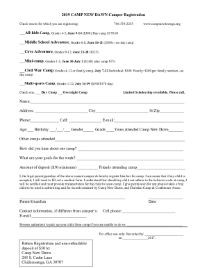 Fillable Online 2019 Summer Camp General Information Form Fax Email ...