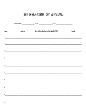 Fillable Online gprd league team roster form Fax Email Print - pdfFiller