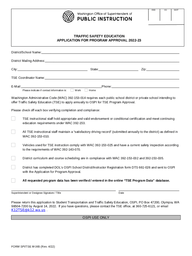 Program Approval Application SPI/TSE M-365 Doc Template | pdfFiller