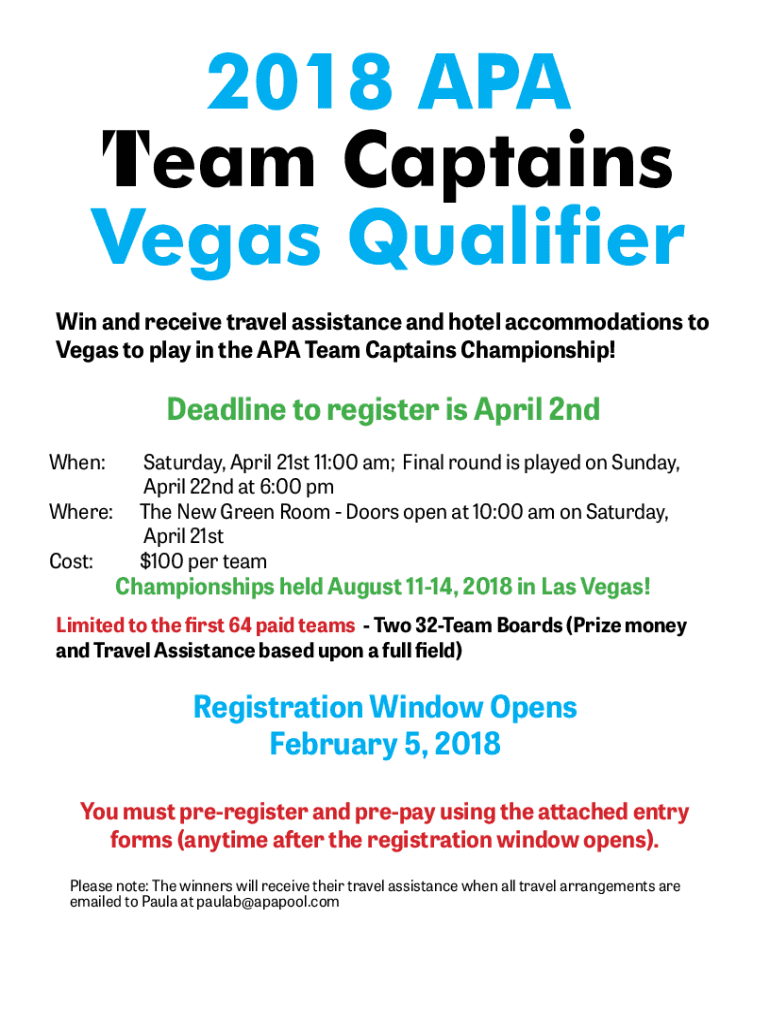 Fillable Online APA Team Captains Championship Qualifier Fax Email Print - pdfFiller