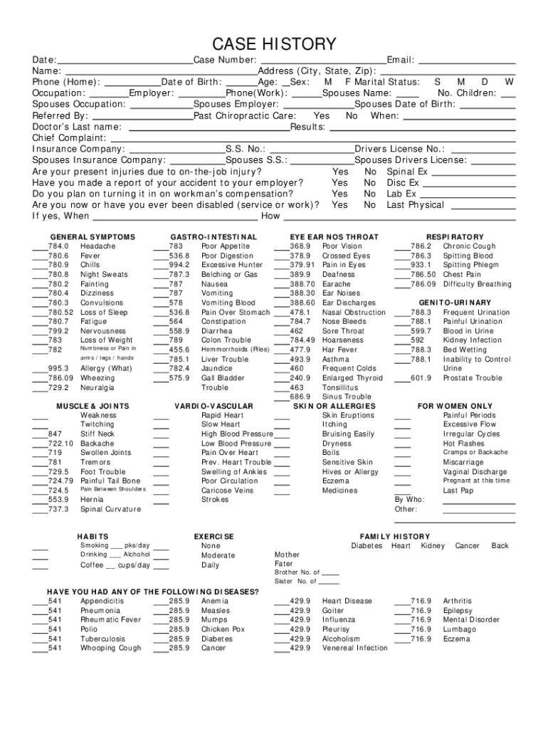 Fillable Online Child Case History Patient Information Fax Email Print ...