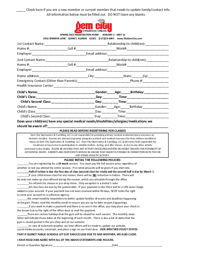 Fillable Online Registration Form Spring 2023 Fax Email Print