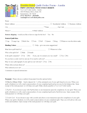 Fillable Online Double-Sided Quilt Order Form - Austin Fax Email Print ...