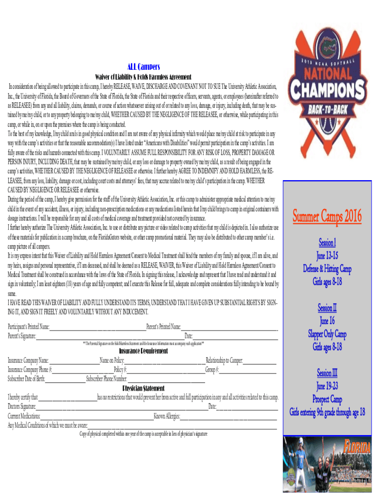 Fillable Online Camp Liability Waiver Form Template Fax Email Print ...