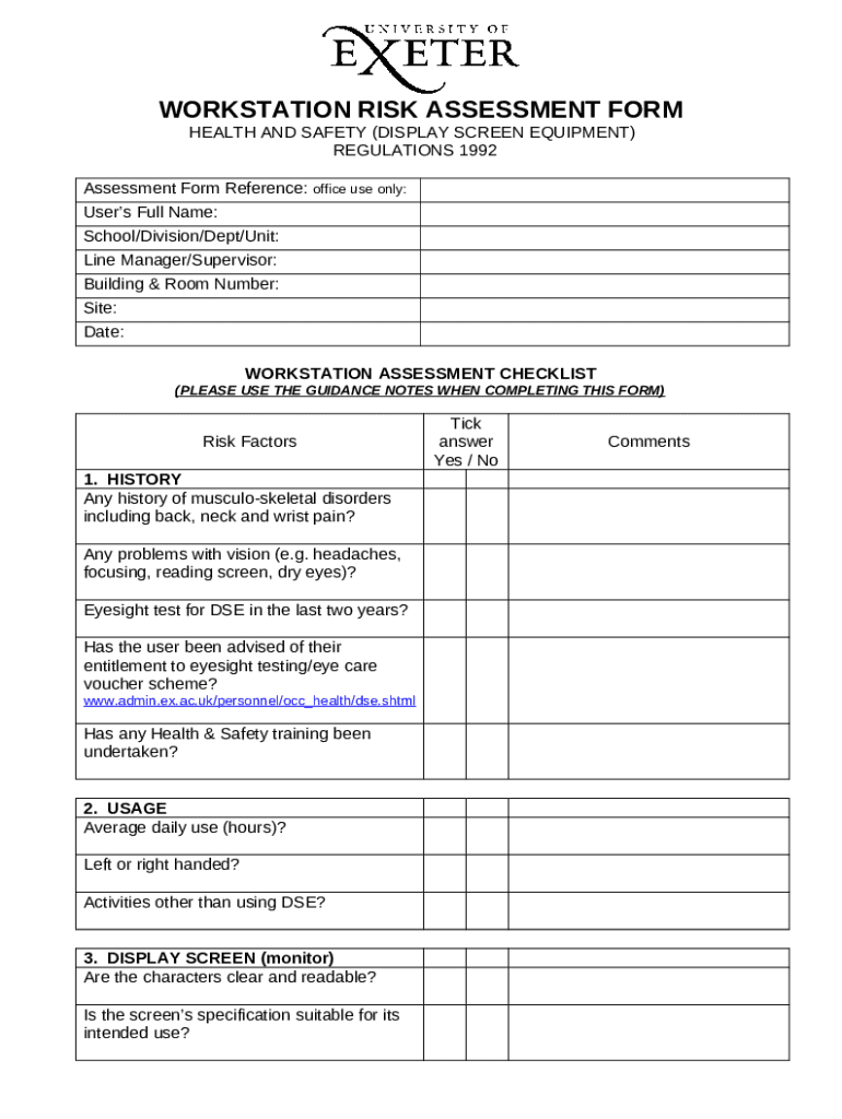 Sample display screen equipment risk assessment Doc Template | pdfFiller