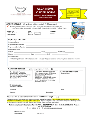 Fillable Online acca news order form Fax Email Print - pdfFiller