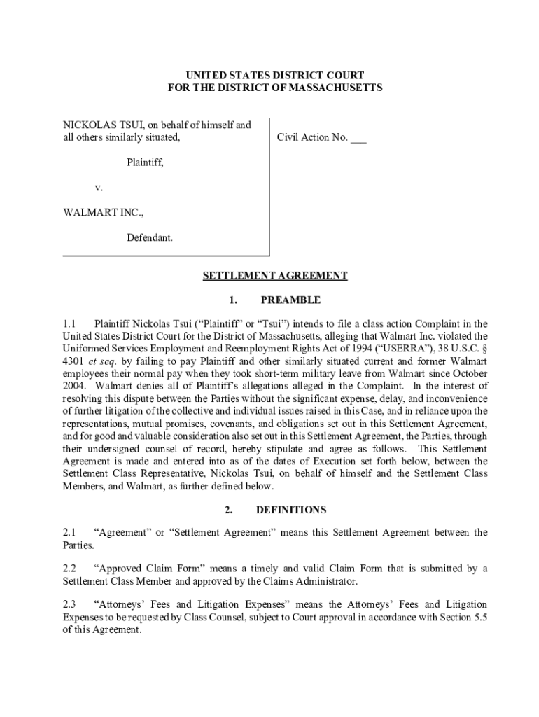 Fillable Online Tsui-v-Walmart-Settlement-Agreement.pdf - UNITED STATES ...