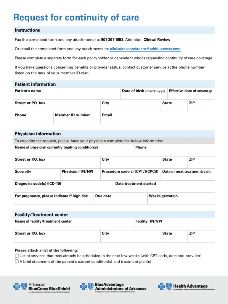 Fillable Online Request for continuity of care Fax Email Print - pdfFiller
