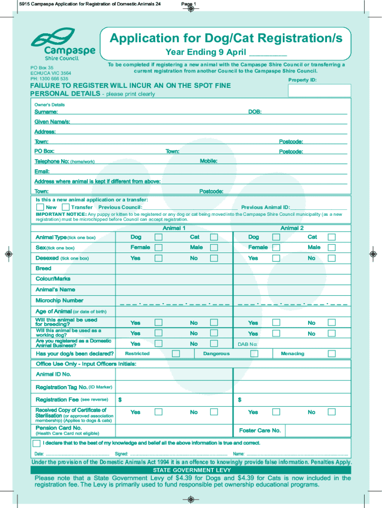 Campaspe shire dog registration: Fill out & sign online | DocHub