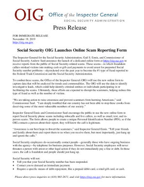 Fillable Online Social Security OIG Launches Online Scam Reporting Form ...
