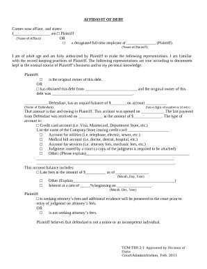 Affidavit of Debt (small Claim) - Wayne County Indiana Doc Template ...