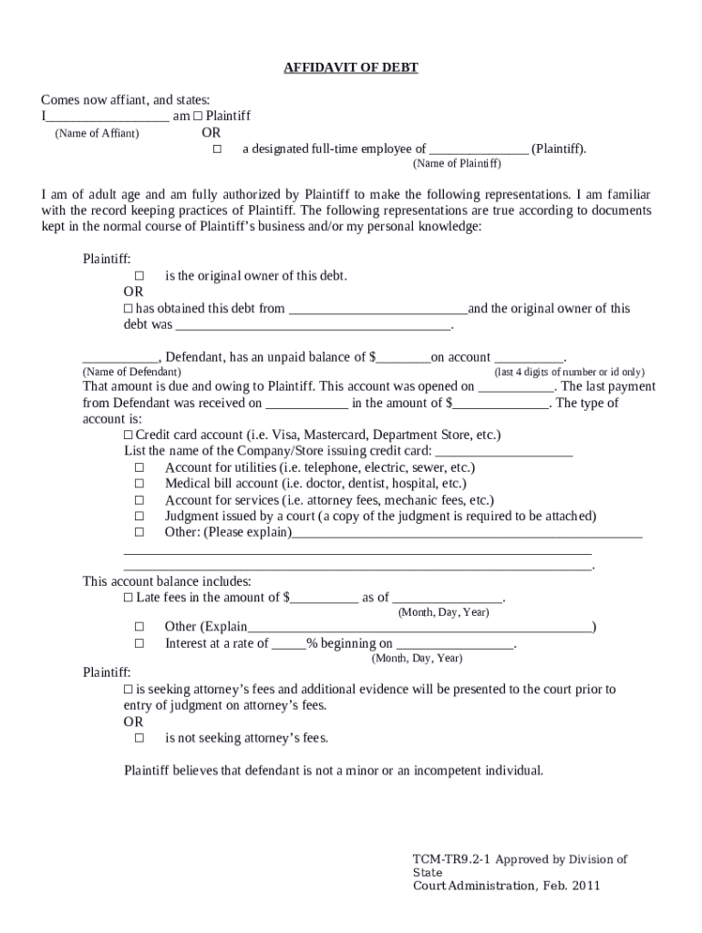 Affidavit of Debt (small Claim) - Wayne County Indiana Doc Template ...