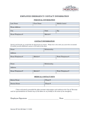 Fillable Online Free Employee Emergency Contact Form - PDFWord - eForms ...