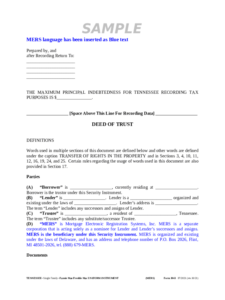 Tennessee Deed of Trust (MERS) Doc Template | pdfFiller