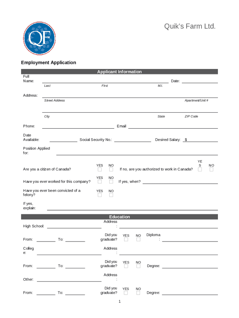 Quik's Farm Ltd Doc Template | pdfFiller