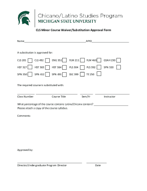 Fillable Online clstudies msu Major/Minor Requirement Substitution ...