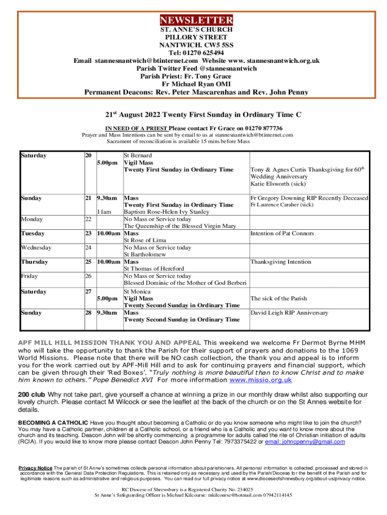 Fillable Online ST. ANNE'S CHURCH PILLORY STREET NANTWICH. CW5 ... Fax ...