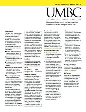 Fillable Online Umbc Reinstatement Form. Departments and Programs Fax Email Print - pdfFiller