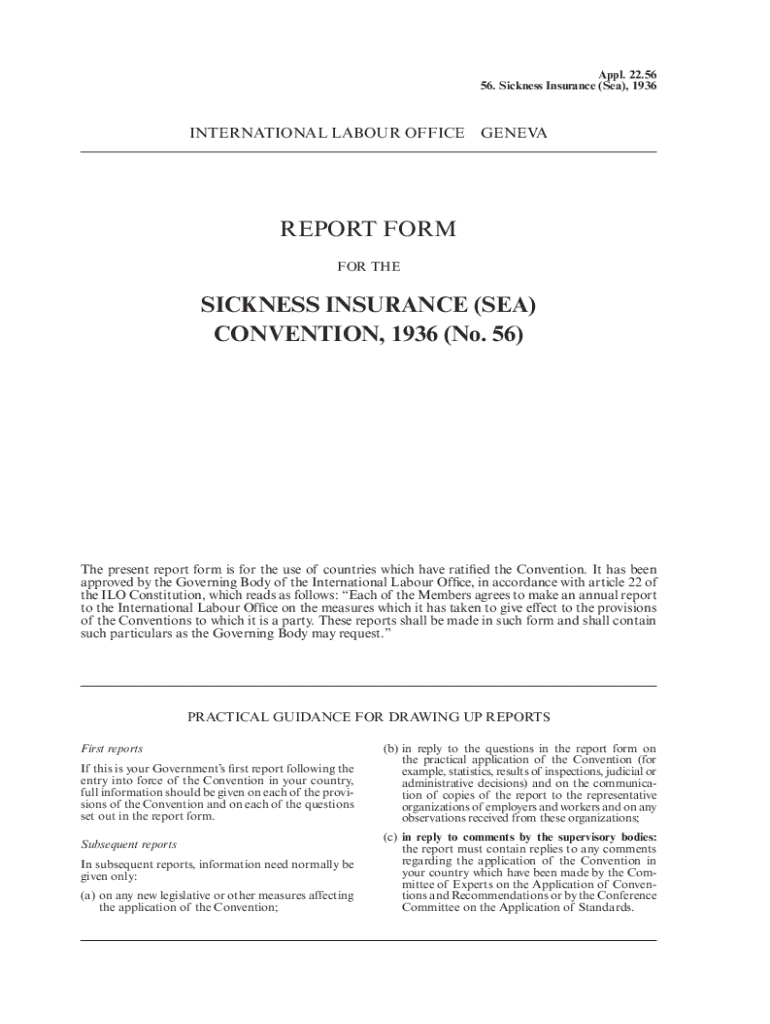 Fillable Online REPORT FORM SICKNESS INSURANCE (SEA) CONVENTION ... Fax Email Print - pdfFiller