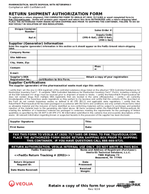 RETURN SHIPMENT AUTHORIZATION Doc Template | pdfFiller