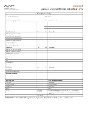 Fillable Online Appendix I: Sample Maternal Sepsis Debriefing Form Fax ...