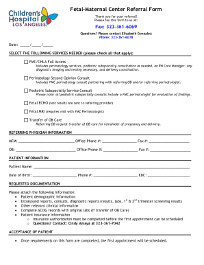 Fillable Online Fetal-Maternal Center Referral Form Fax Email Print ...