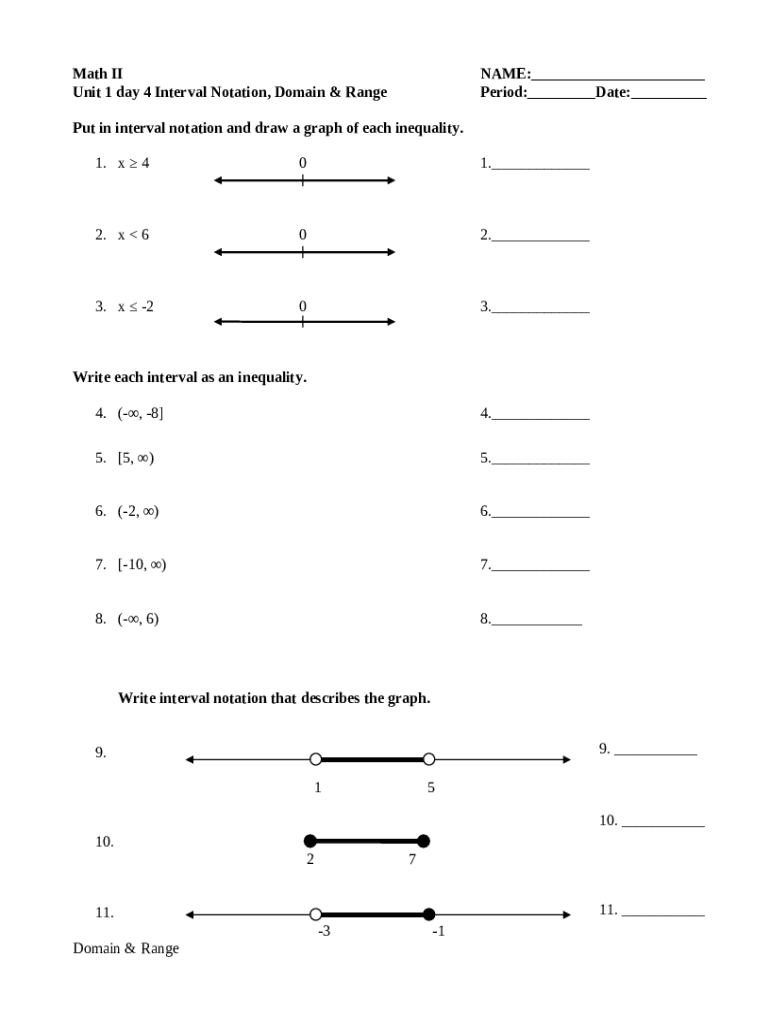 INTERVAL NOTATION WORKSHEET Doc Template | pdfFiller