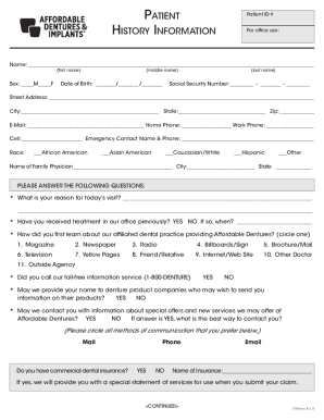 Fillable Online PATIENT HISTORy INFORMATION Fax Email Print - pdfFiller