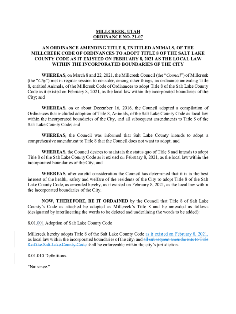 Fillable Online Code of OrdinancesSalt Lake County, UT - Municode ...