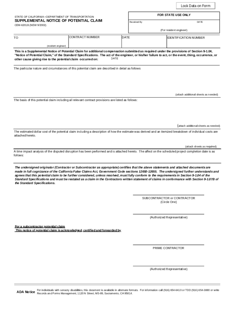 Fillable Online Supplemental Notice of Potential Claim Fax Email Print ...