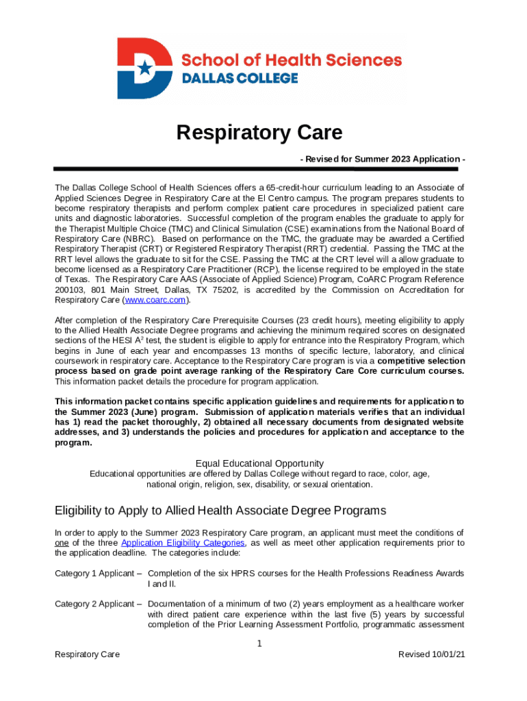 Program: Respiratory Care, AAS (69 credits) Division: ... Doc Template | pdfFiller