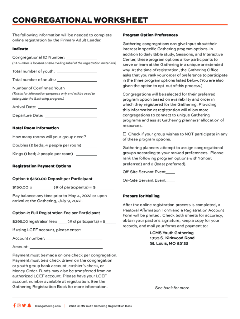 Fillable Online CONGREGATIONAL WORKSHEET Fax Email Print - pdfFiller