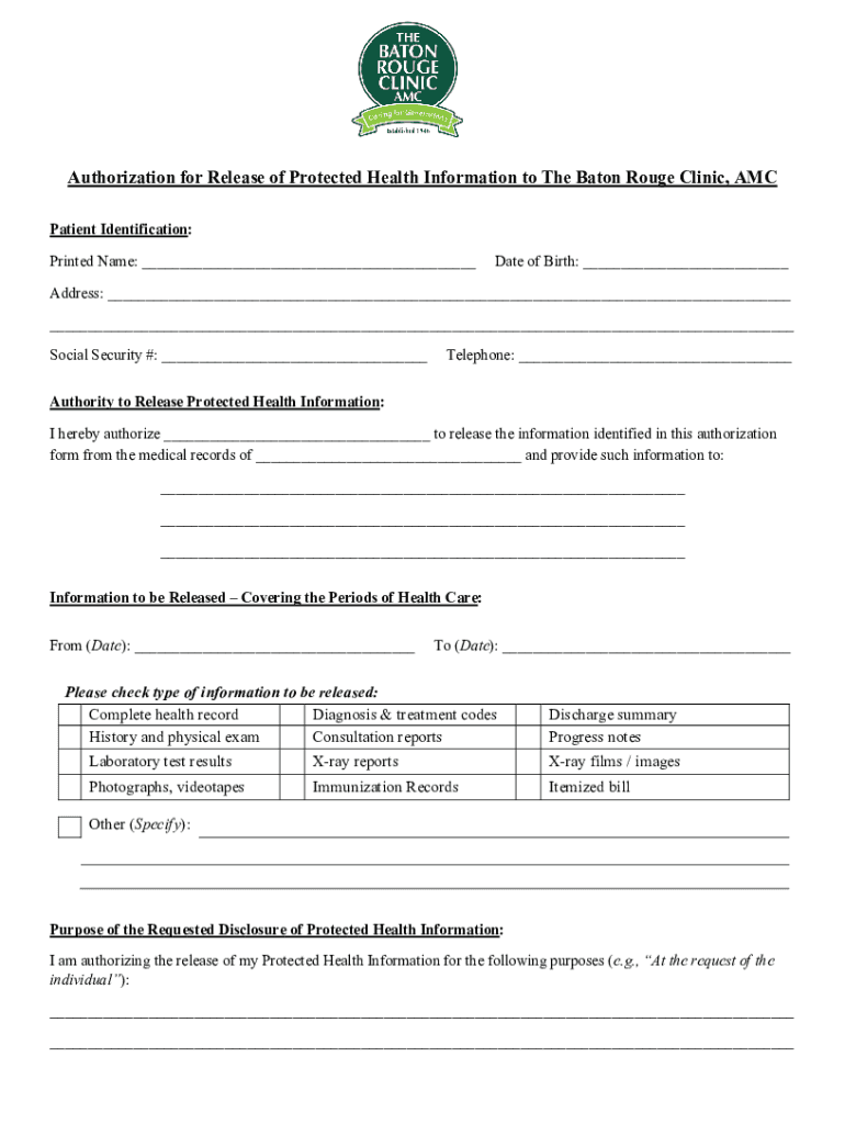 Fillable Online Downloadable Forms - Baton Rouge Clinic Fax Email Print ...