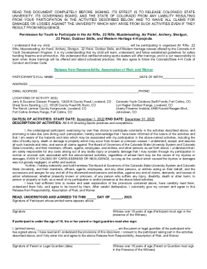 Fillable Online 4-H Shooting Sports Release and Waiver Form 2023 2023 ...