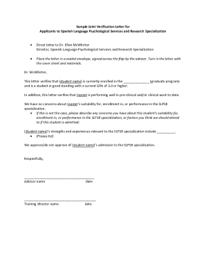 Fillable Online Sample Joint Verification Letter for Applicants to ...