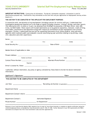 Fillable Online Salaried Staff Pre-Employment Inquiry Release Form Fax ...