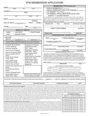 Fillable Online VFW MEMBERSHIP APPLICATION - VFW Memorial Post 6643 Fax ...