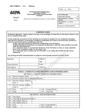 Fillable Online Form EPA Form 7740-8 EPA Form 7740-8 Form U (Primary ...