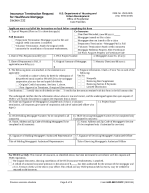 HUD-9807 Insurance Termination Request for Multifamily ... Doc Template ...