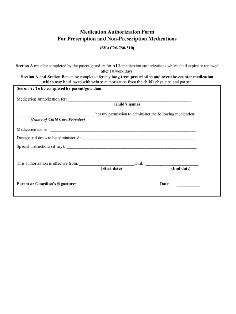 Fillable Online Medication Authorization Form For Prescription and Non ...
