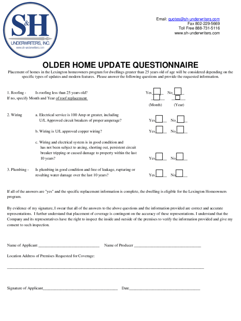 Fillable Online Older Home Update Questionnaire.doc Fax Email Print - pdfFiller