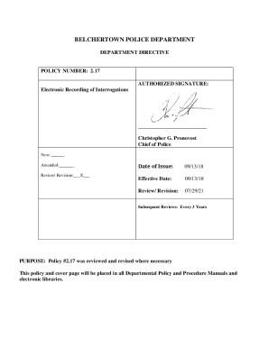 Fillable Online Belchertown Police Department - Policy Table of ...
